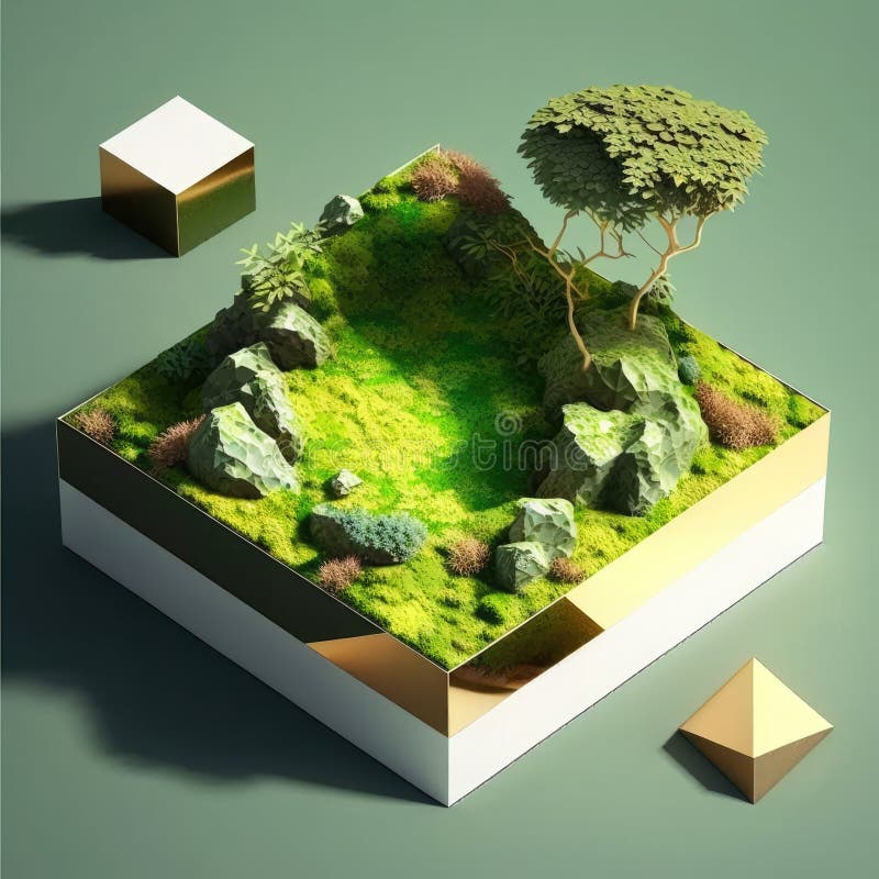 Verdant Moss and Dappled Sunlight Isometric Low Poly View AI Generation ...