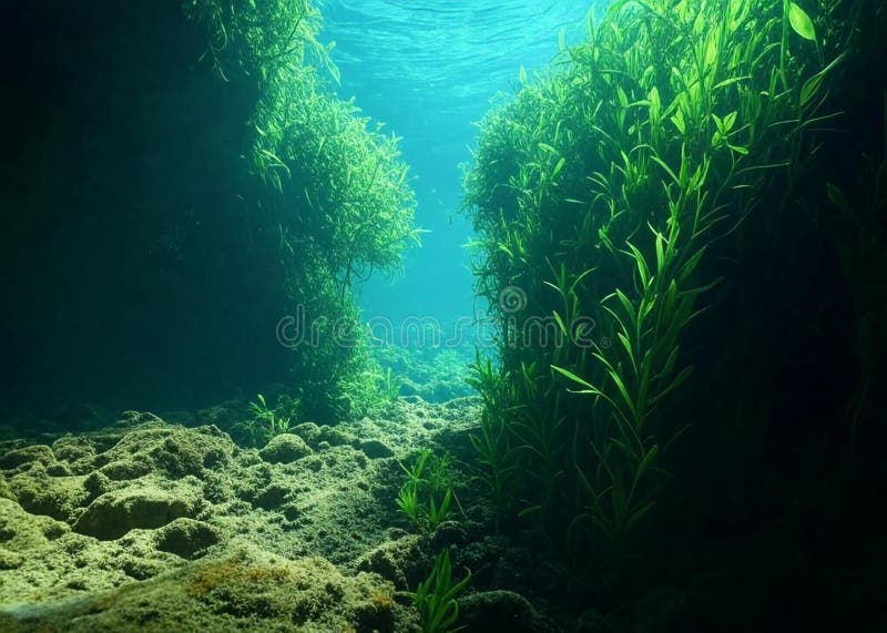 Verdant Underwater Forest Path Stock Illustration - Illustration of ...