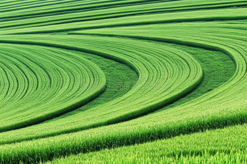 Verdant Waves: Rolling Green Fields with Curved Patterns in Countryside ...