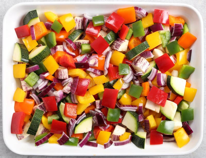 Verduras Cortadas En Cuadritos Imagen de archivo - Imagen de tajado ...