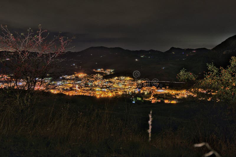 Vergato by night stock image. Image of night, landscape - 100491551