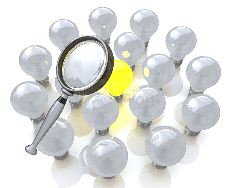 Vergrootglas Die Naar Een Goed Idee Gloeilamp Zoeken Stock Illustratie ...
