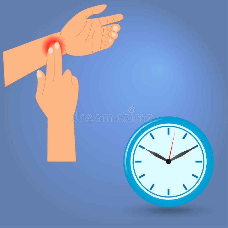 Checking Heart Rate Manually with Two Fingers and Watch Stock Vector ...