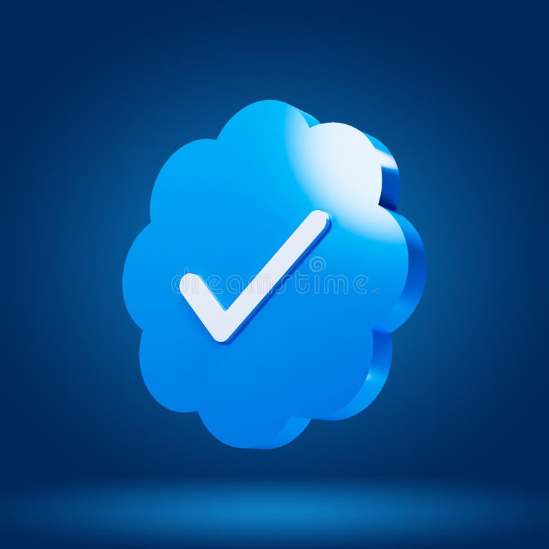 Verification Badge Icon on Blue Isolated Background. Blue Check. 3D ... Verification Badge Icon on Blue Isolated Background. Blue Check. 3D ...