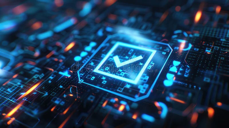 Verified Checkmark on a Digital ID Card with Glowing Blue Elements and ...