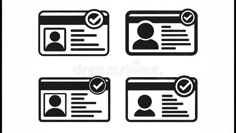 Verified Identity Card Icons Set for Design and Web Use Stock ...