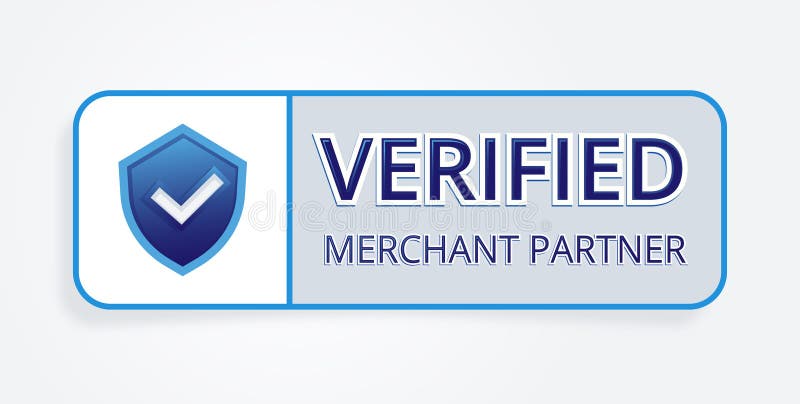 Verified Merchant Logo Badge Blue Stock Vector - Illustration of guarantee, text: 256530144