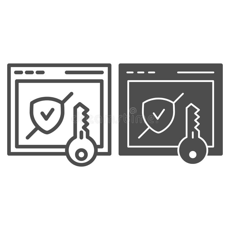 Verified Secure Site Line and Glyph Icon. Computer Authorization Vector ...