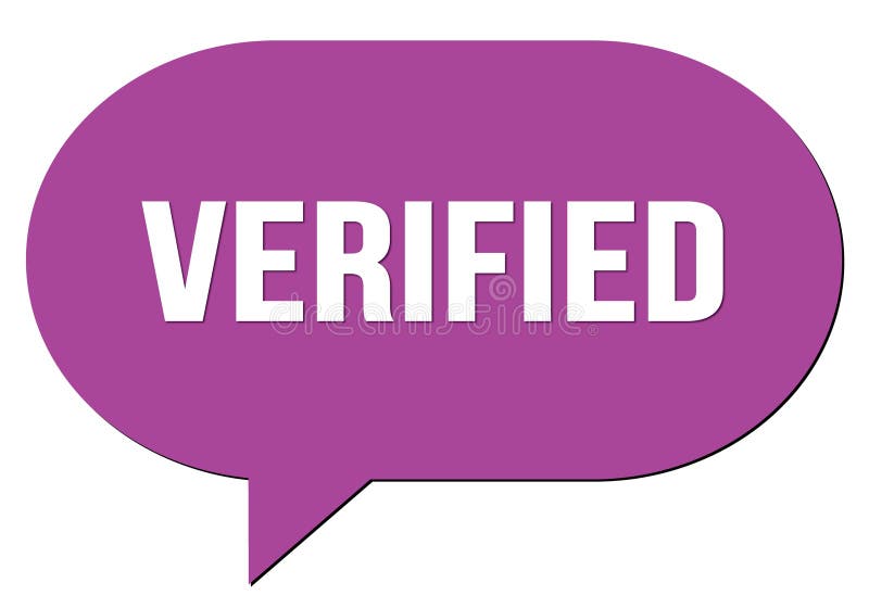 VERIFIED Text Written in a Violet Speech Bubble Stock Illustration ...