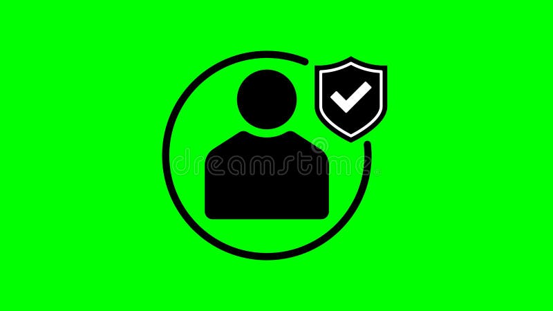 Verified User ID Icon Animation on Green Screen. Black Profile with ...