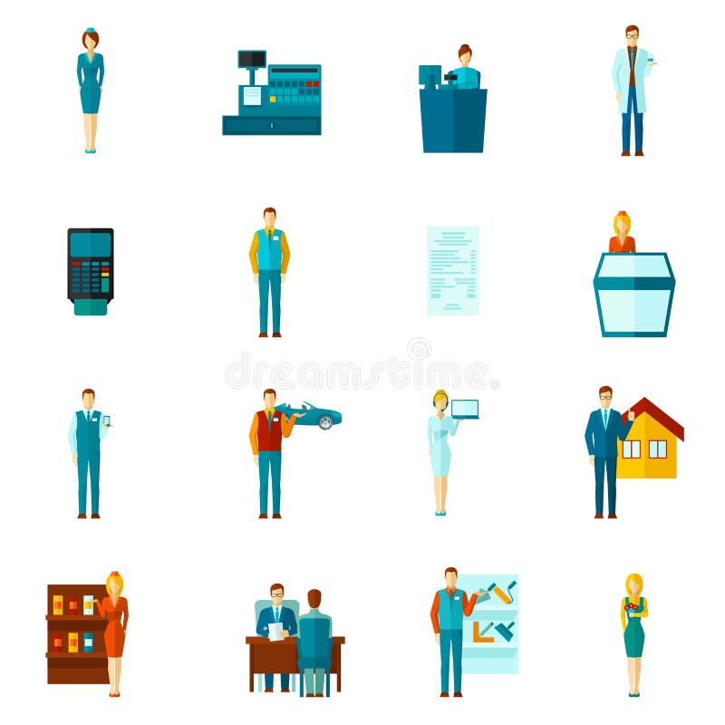 Verkoper Icons Flat Set vector illustratie. Illustration of geïsoleerd ...