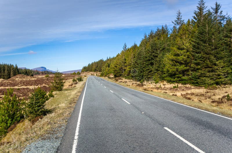 Verlassene Landstraße Durch Einen Wald Unter Blauem Himmel Im Herbst ...