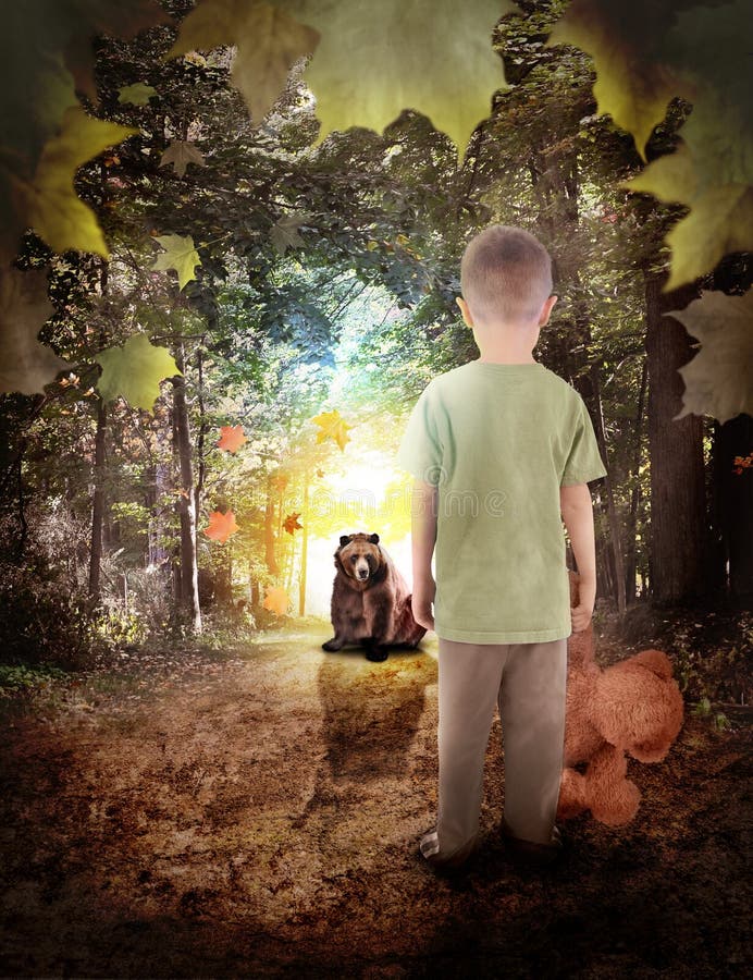 Moedig Kind Op Gebied Met Wilde Dieren Stock Foto - Image of creatief ...