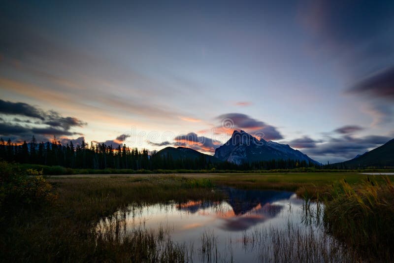 Mount Rundle in Sunset Light Stock Image - Image of sunset, canada ...