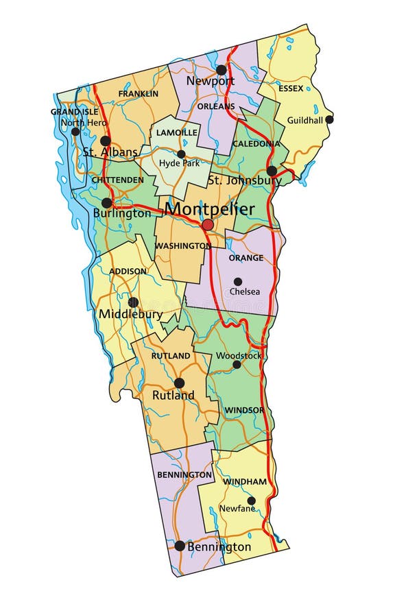 Vermont - Detailed Editable Political Map with Labeling. Stock Vector ...