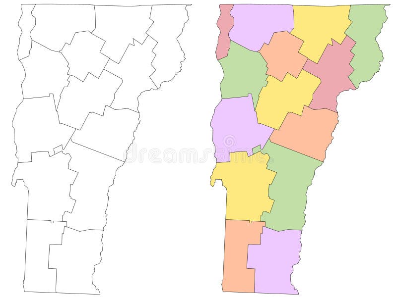 Vermont Administrative Map, Vermont Outline and Counties State Map Set ...
