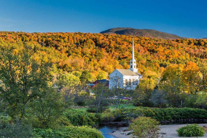Vermont Fall Foliage and the Stowe Community Church Stock Photo - Image ...