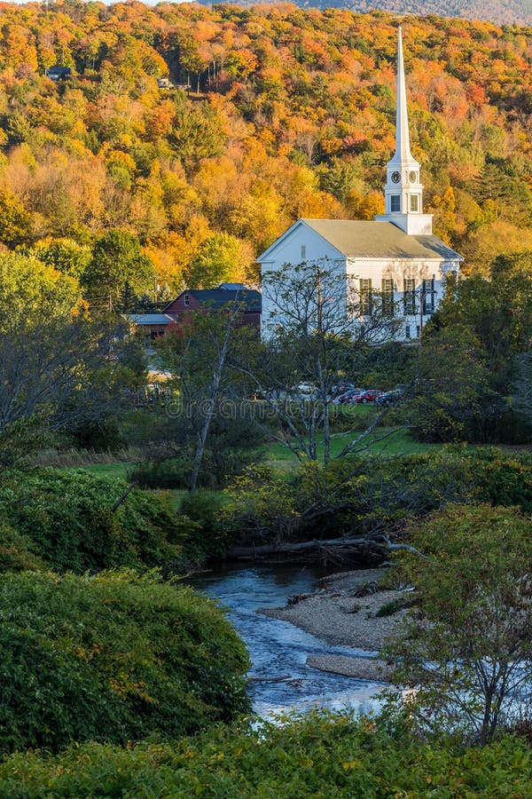 Vermont Fall Foliage and the Stowe Community Church Stock Photo - Image ...