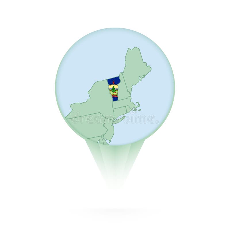 Vermont Map, Stylish Location Icon with Vermont Map and Flag Stock ...