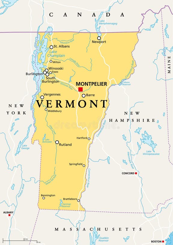 Vermont, VT, Political Map, the Green Mountain State Stock Vector ...