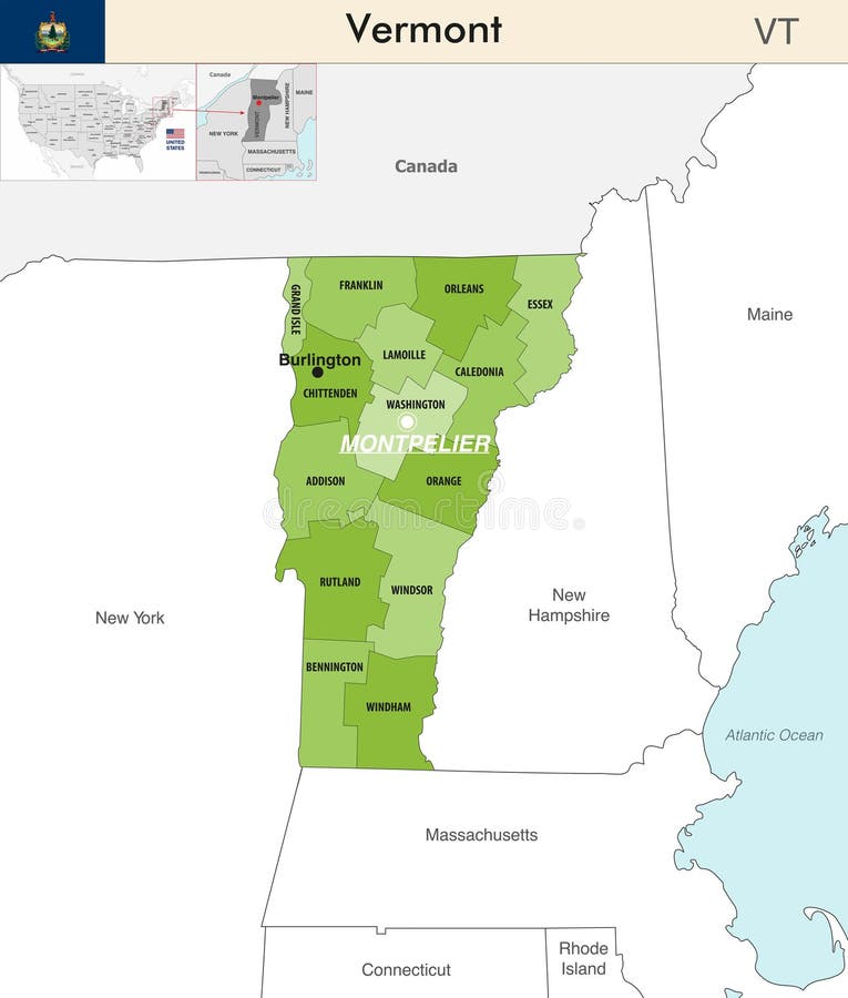 Vermont State Map with Counties Borders. Vermont S at-large ...