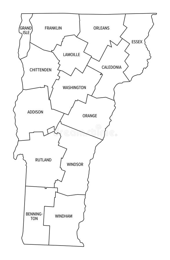 State of Vermont Subdivided into 14 Counties, Outline Map Stock ...