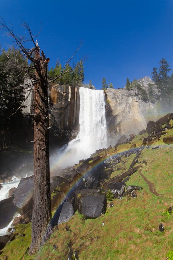 Vernal falls with rainbow stock image. Image of rivers - 31670595