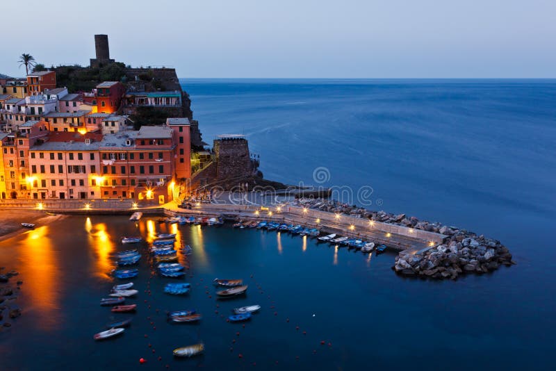 Vernazza Harbor in the Morning Light Stock Image - Image of calm ...