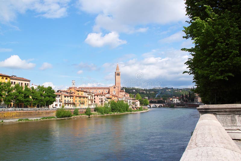 Verona Along the River Adige, Italy Stock Photo - Image of adige ...