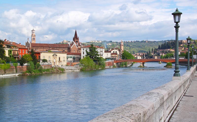 Verona Along the River Adige, Italy Stock Photo - Image of adige ...