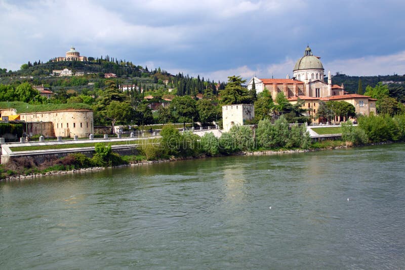 Verona Along the River Adige, Italy Stock Photo - Image of adige ...