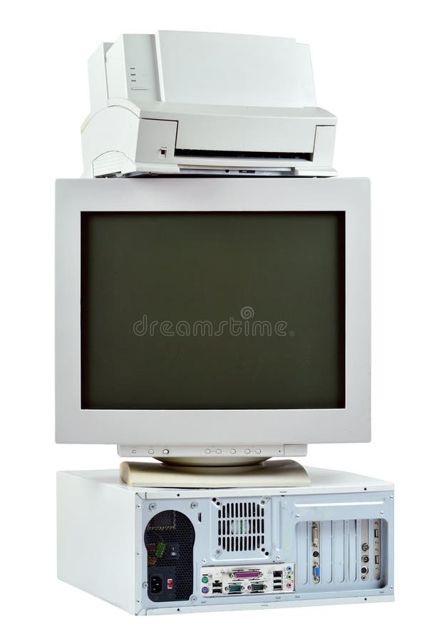 Verouderde PC-computer, Printer En CRT Monitor Stock Foto - Image of ...