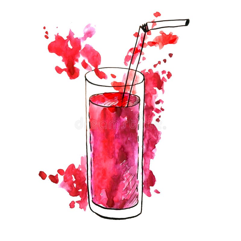 Verre Avec Le Jus De Fruit Rouge Illustration Stock - Illustration du ...