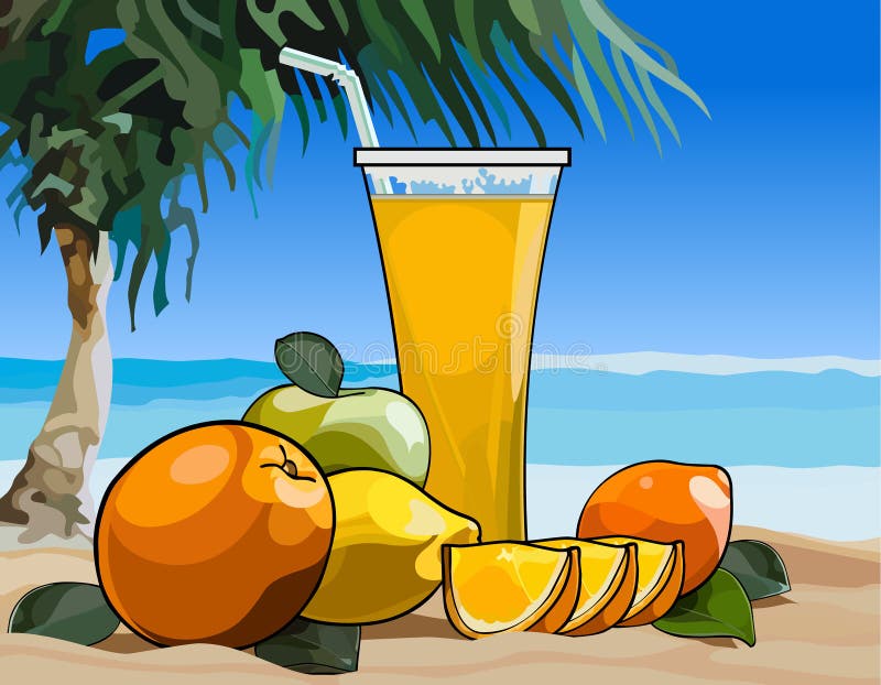 Verre De Jus Et De Fruit Sur La Plage Illustration de Vecteur ...