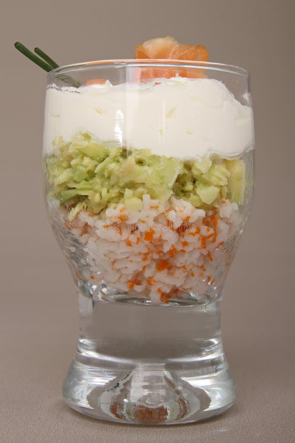 Verrine, Glass of Cream,avocado and Salmon Stock Image - Image of ...