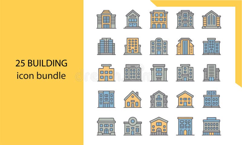 25 Building Exterior Icons Vector Bundle Illus Stock Illustration ...