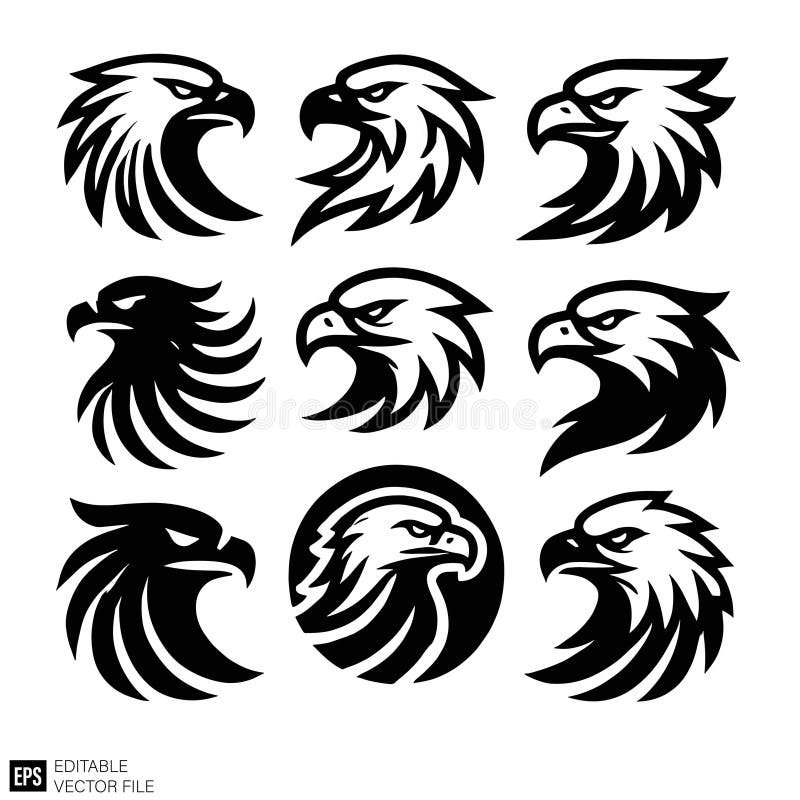 Stylized Eagle Head Logos and Mascots Set Stock Vector - Illustration of logo, nature: 411468062