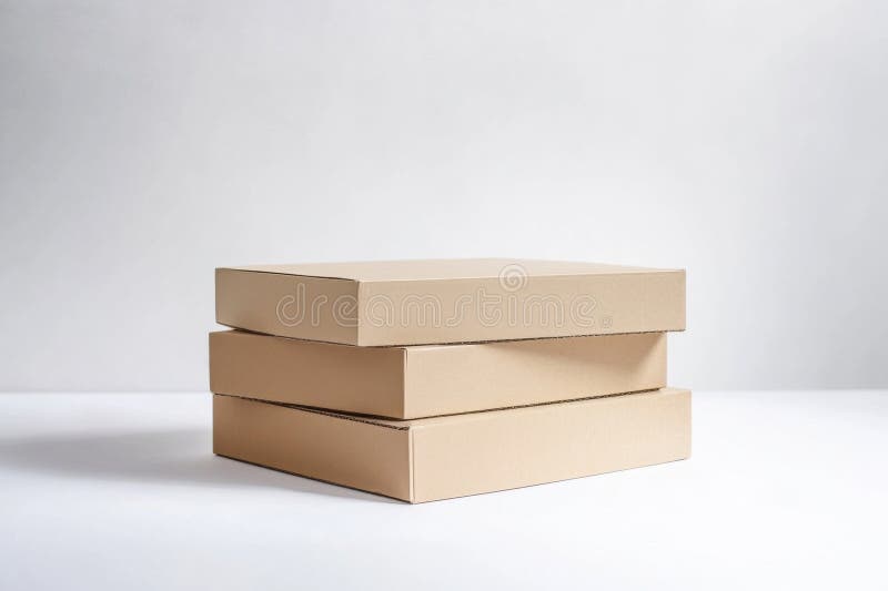 Versatile E-commerce Boxes Stacked on a Clean White Background for Commercial Use in Packaging ...