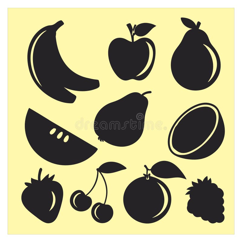 Versatile Fruit Icons Silhouette Stock Illustration - Illustration of ...