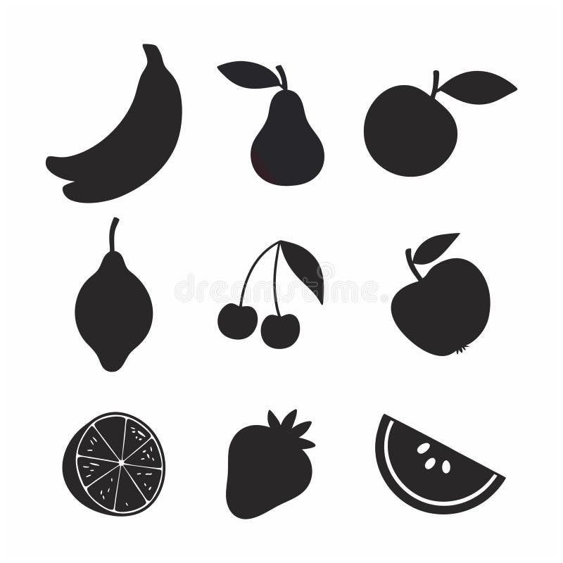 Versatile Fruit Icons Silhouette Stock Illustration - Illustration of ...