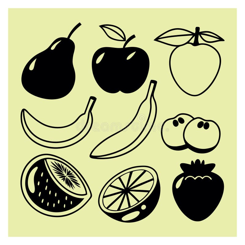 Versatile Fruit Icons Silhouette Stock Illustration - Illustration of ...