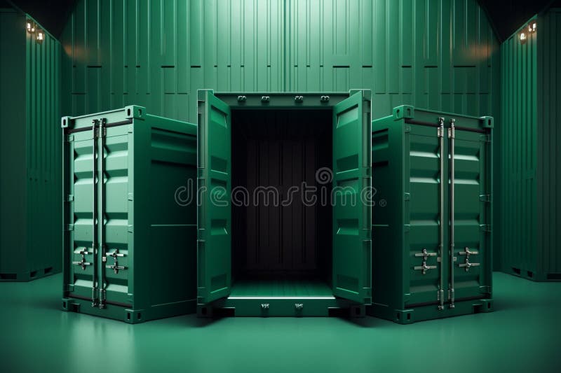 Versatile Green Cargo Containers with Open and Closed Doors Stock ...