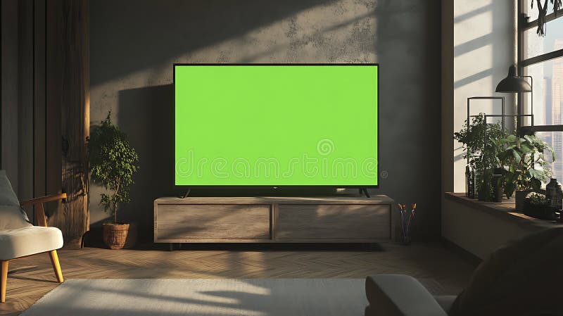 Versatile Green Screen on TV Display for Digital Editing Projects Stock ...