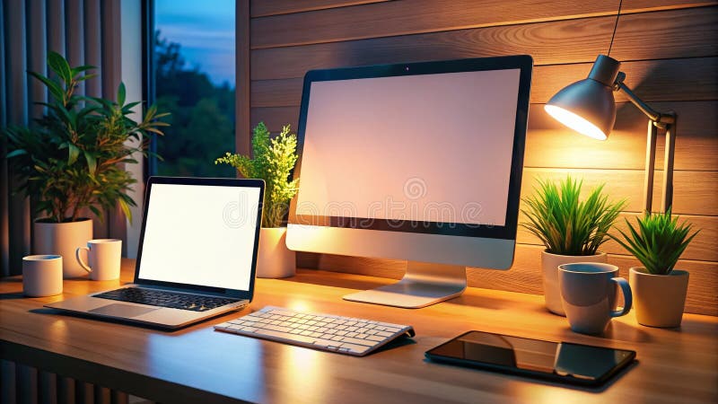 Versatile LowLight Mockup Showcase Responsive Devices on a Modern Desk ...