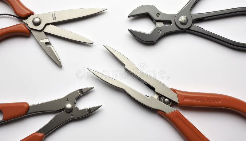 Versatile Multitool with Blade, Scissors, Pliers, and Wrench on White ...