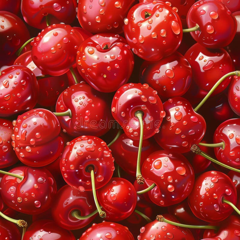 Versatile Realistic Seamless Fresh Cherry Close Up Pattern Design for ...