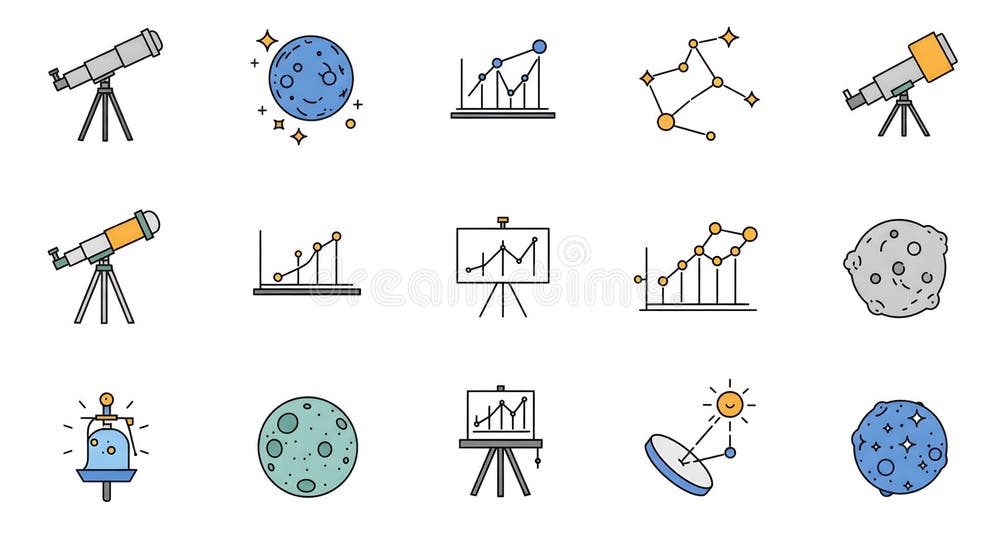 Astronomy and Data Analytics Vector Icon Set Stock Illustration ...