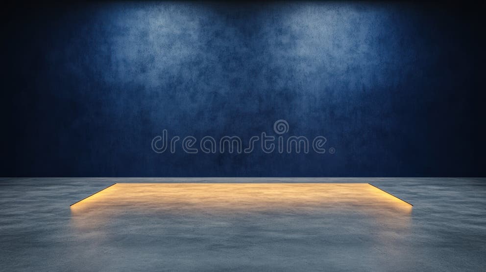 Versatile Studio Setting: Spacious, Dimly Lit with Deep Blue Wall and ...