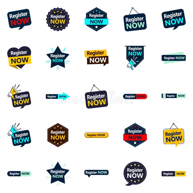 25 Versatile Typographic Banners for Register Now Stock Vector ...