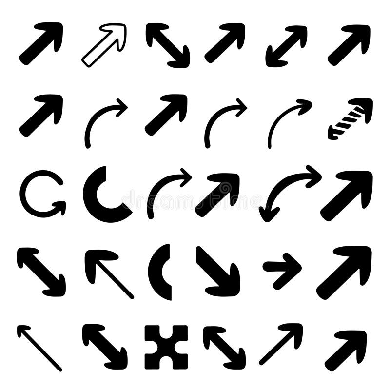 Vector Illustration of Diverse Arrow Icons in Various Styles Stock ...
